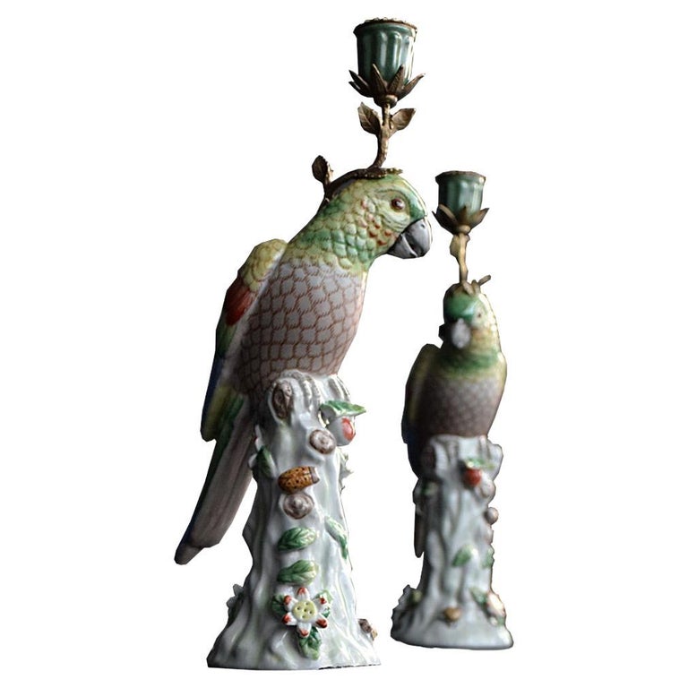 Ceramic and Brass Parrot Candle Sticks at 1stDibs