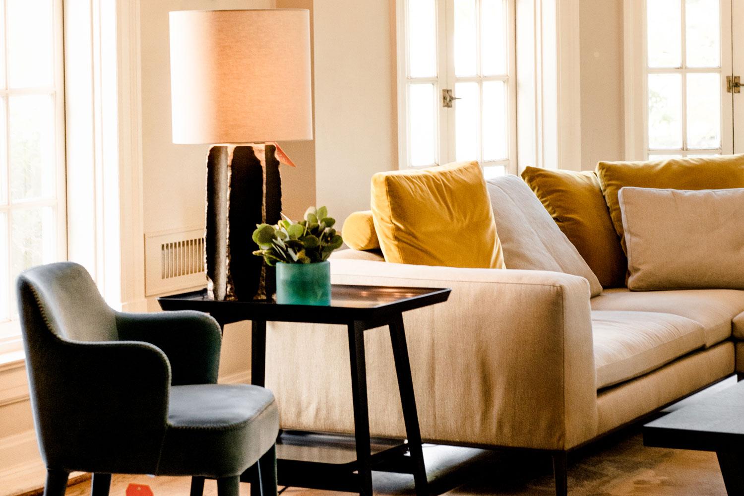 Ceramic and Leather Lamp with Linen Lamp Shade, Gilles Caffier at ...