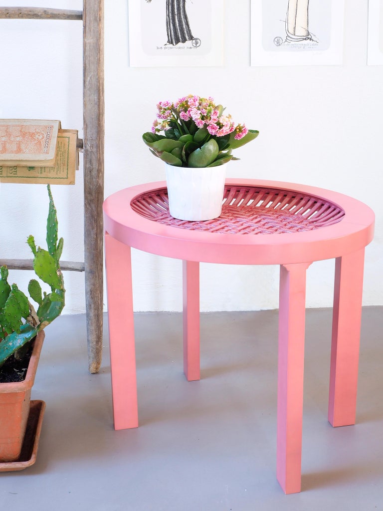 Ceramic and Maple Contemporary Pink Tea Table For Sale at 1stDibs