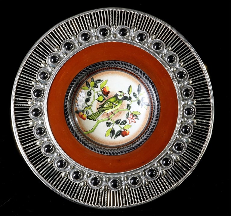 Ceramic and White Metal 'Alpaca' Birds Set of Five Plates For Sale at ...