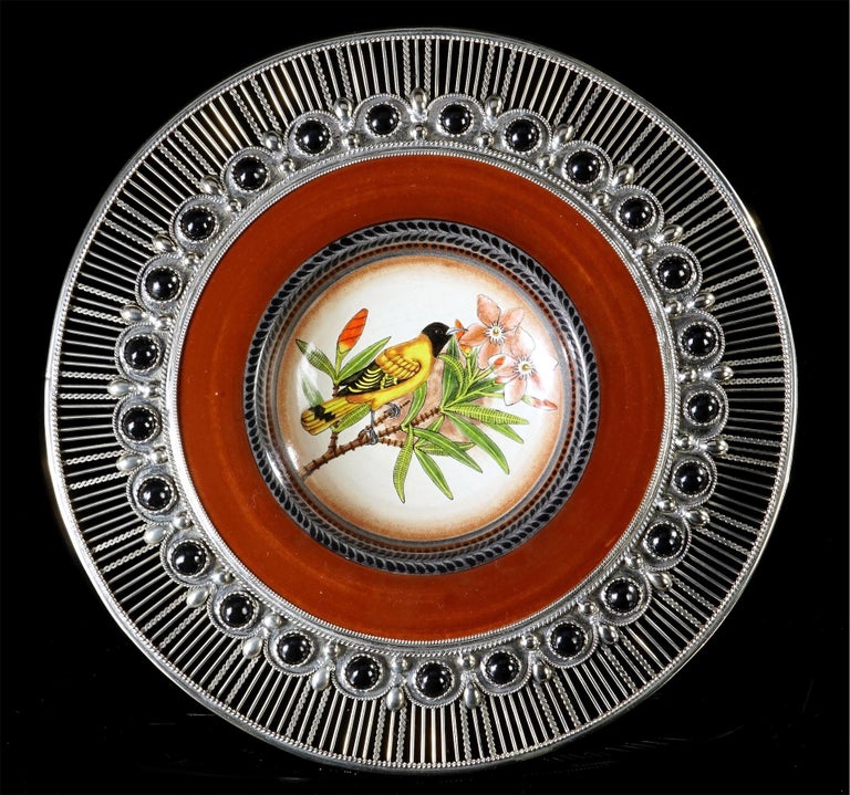 Ceramic and White Metal 'Alpaca' Birds Set of Five Plates For Sale at ...