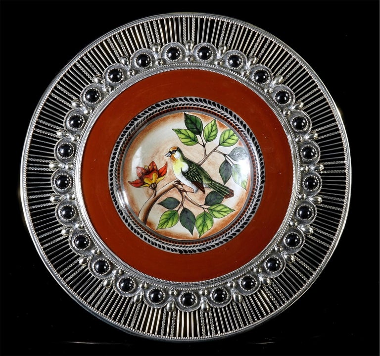 Ceramic and White Metal 'Alpaca' Birds Set of Five Plates For Sale at ...