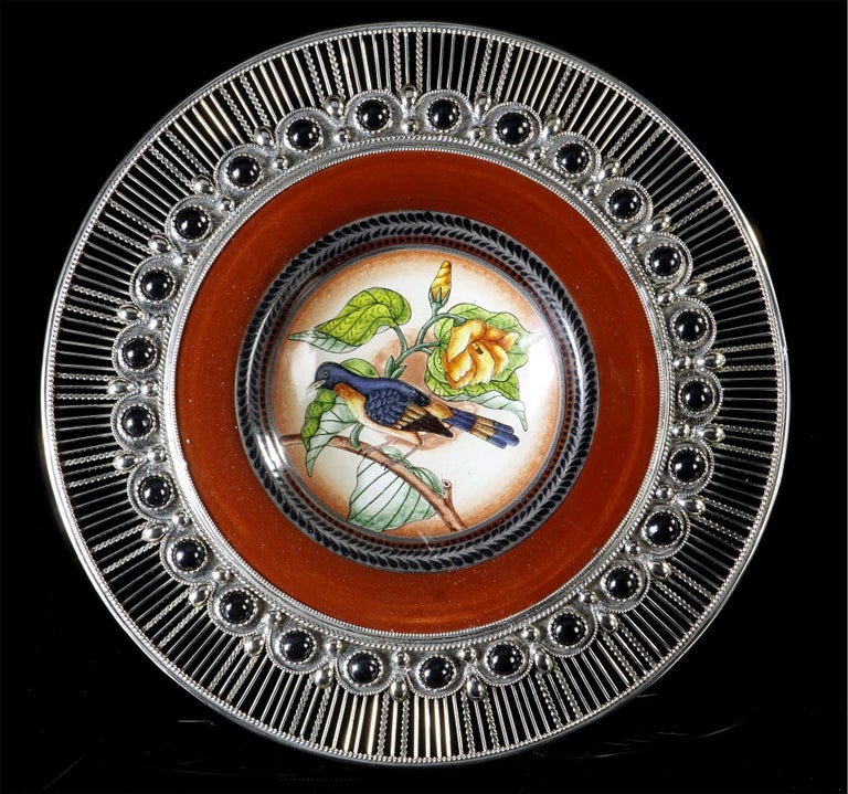 Ceramic and White Metal 'Alpaca' Birds Set of Five Plates For Sale at ...