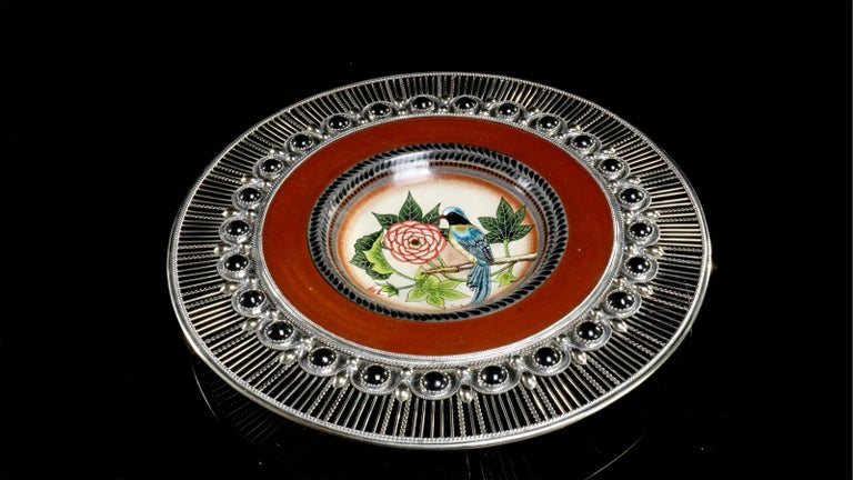 Ceramic and White Metal 'Alpaca' Birds Set of Five Plates For Sale at ...