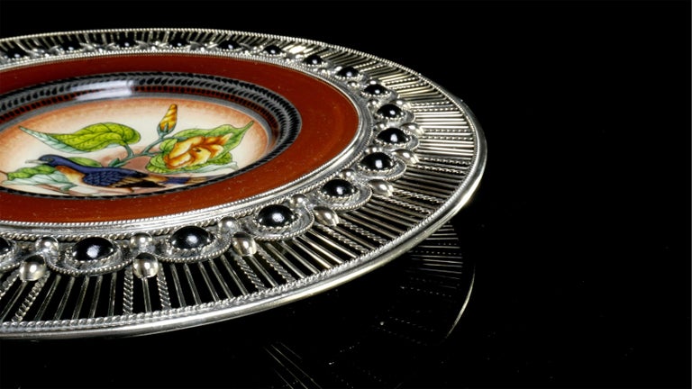 Ceramic and White Metal 'Alpaca' Birds Set of Five Plates For Sale at ...