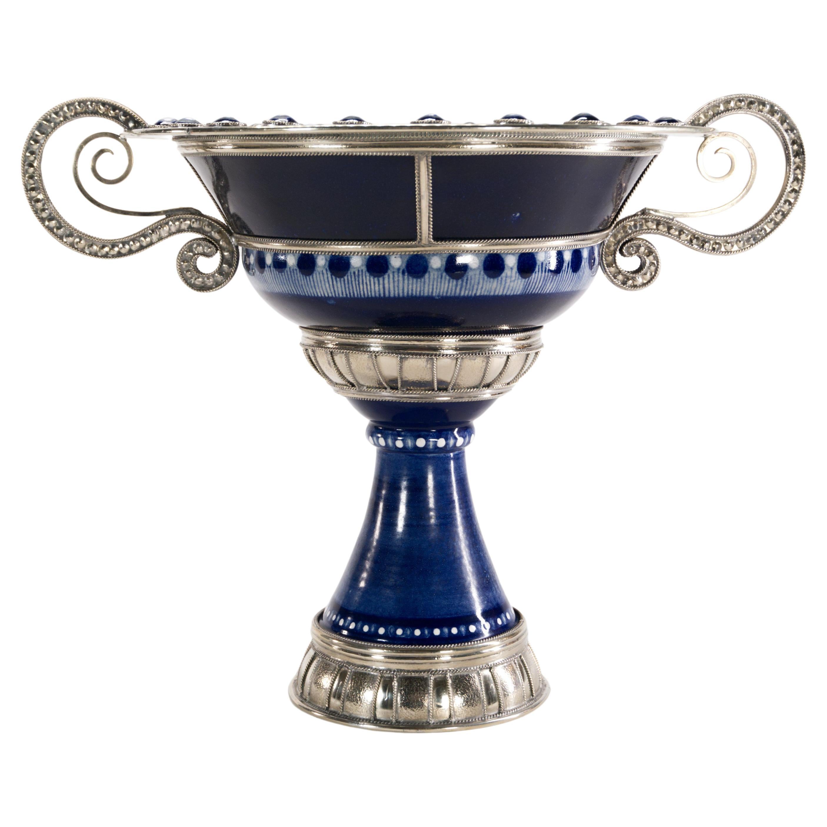 Ceramic and White Metal 'Alpaca' Jar at 1stDibs