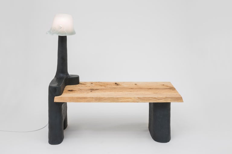 Ceramic and Wood Bench with Lamp by Ellen Pong For Sale at 1stDibs