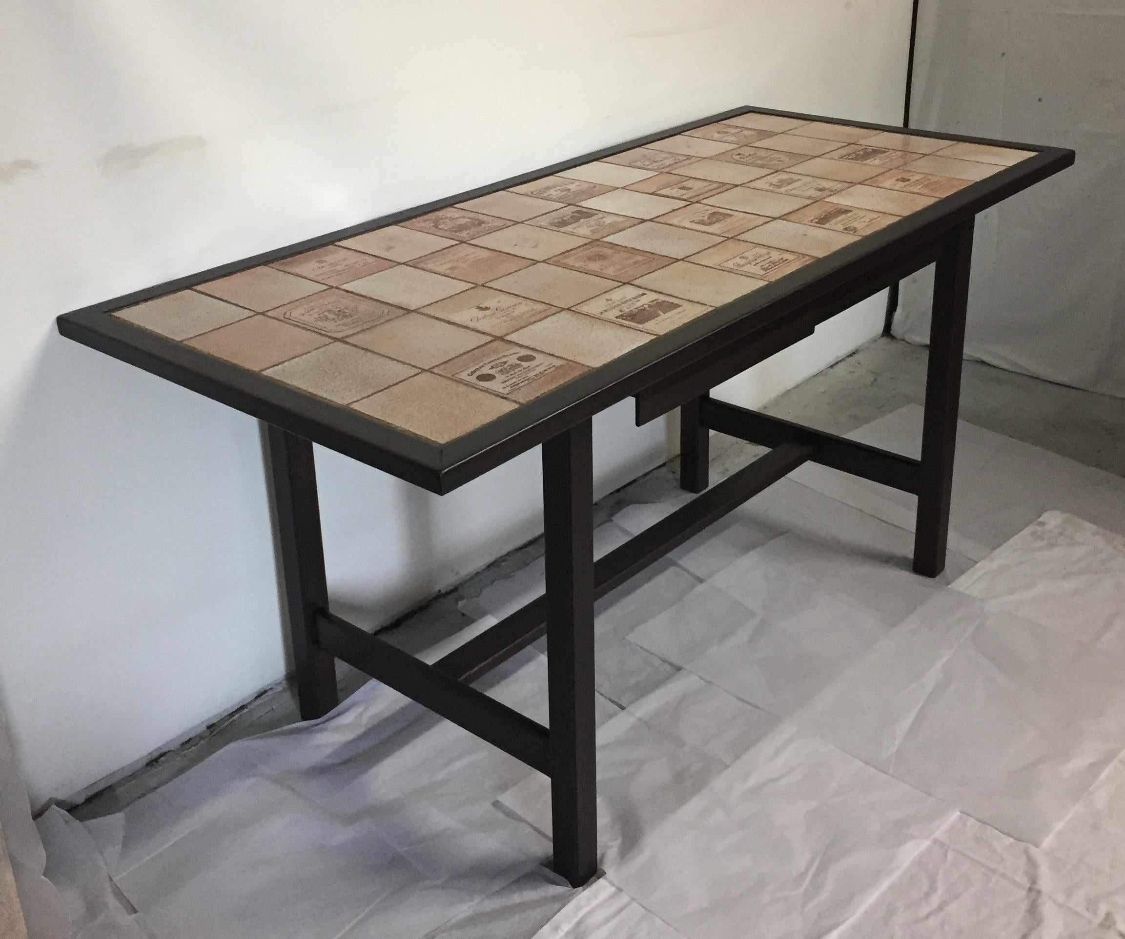 Roger Capron Ceramic and Wood Dining Table Signed on a Tile For Sale at ...
