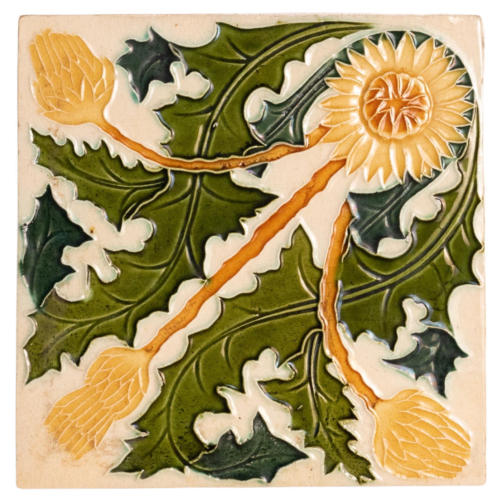 Ceramic Art Nouveau flower tile, made by La Majolique 'Emptinne ...
