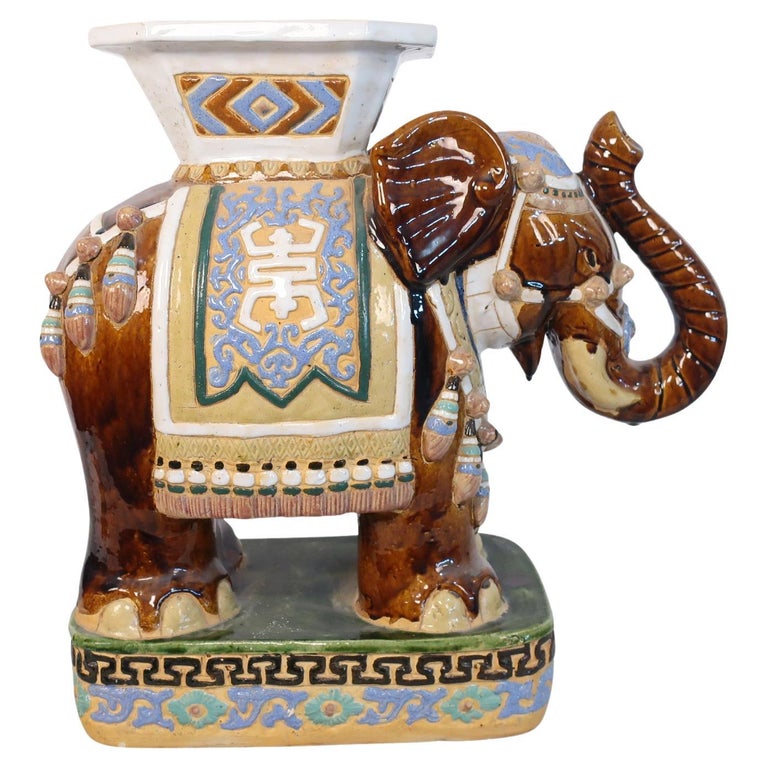 Ceramic Asian Brown and Gold Elephant Garden Stool For Sale at 1stDibs