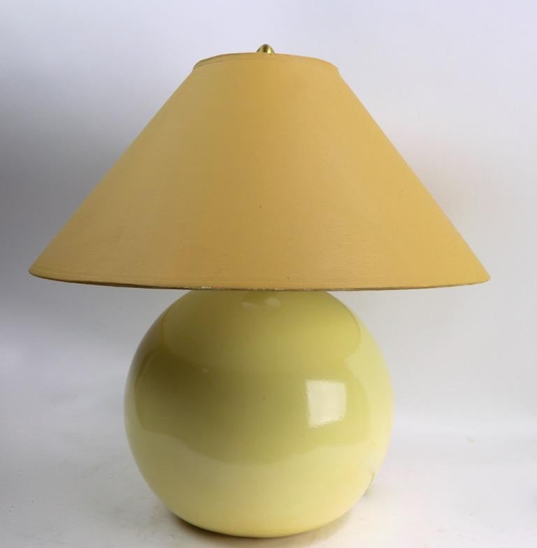 Ceramic Ball Table Lamp in Yellow Glaze with Original Shade at 1stDibs