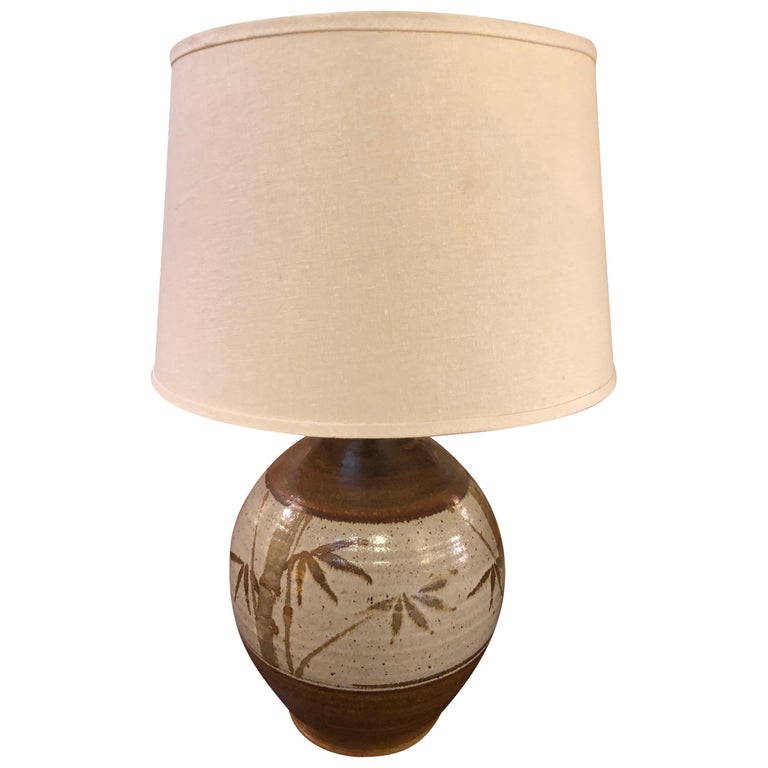 Ceramic Bamboo Table Lamp with Shade at 1stDibs
