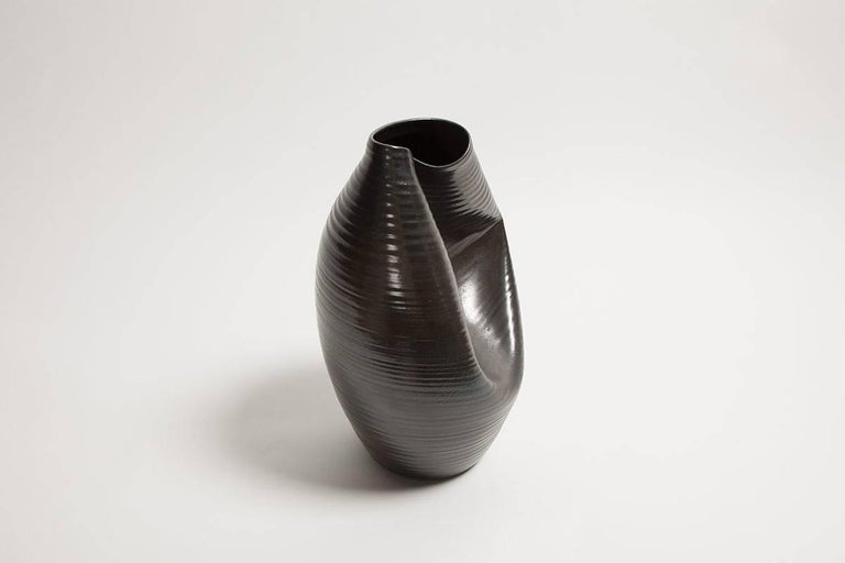 Ceramic Black Collapsed Vase, Interior Sculpture or Vessel, Objet D'Art ...