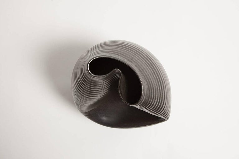 Ceramic Black Collapsed Vase, Interior Sculpture or Vessel, Objet D'Art ...
