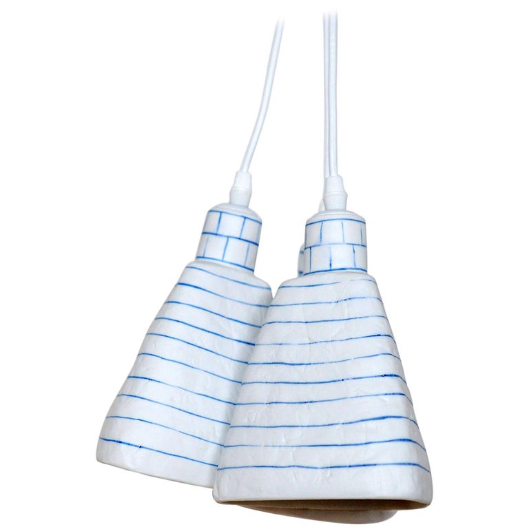 Ceramic Blue Pinstripe Triple Ceiling Light, 20th Century For Sale at ...