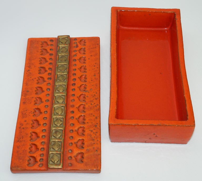 Ceramic Box by Aldo Londi Bitossi, Italy, Orange with Gold Decoration ...