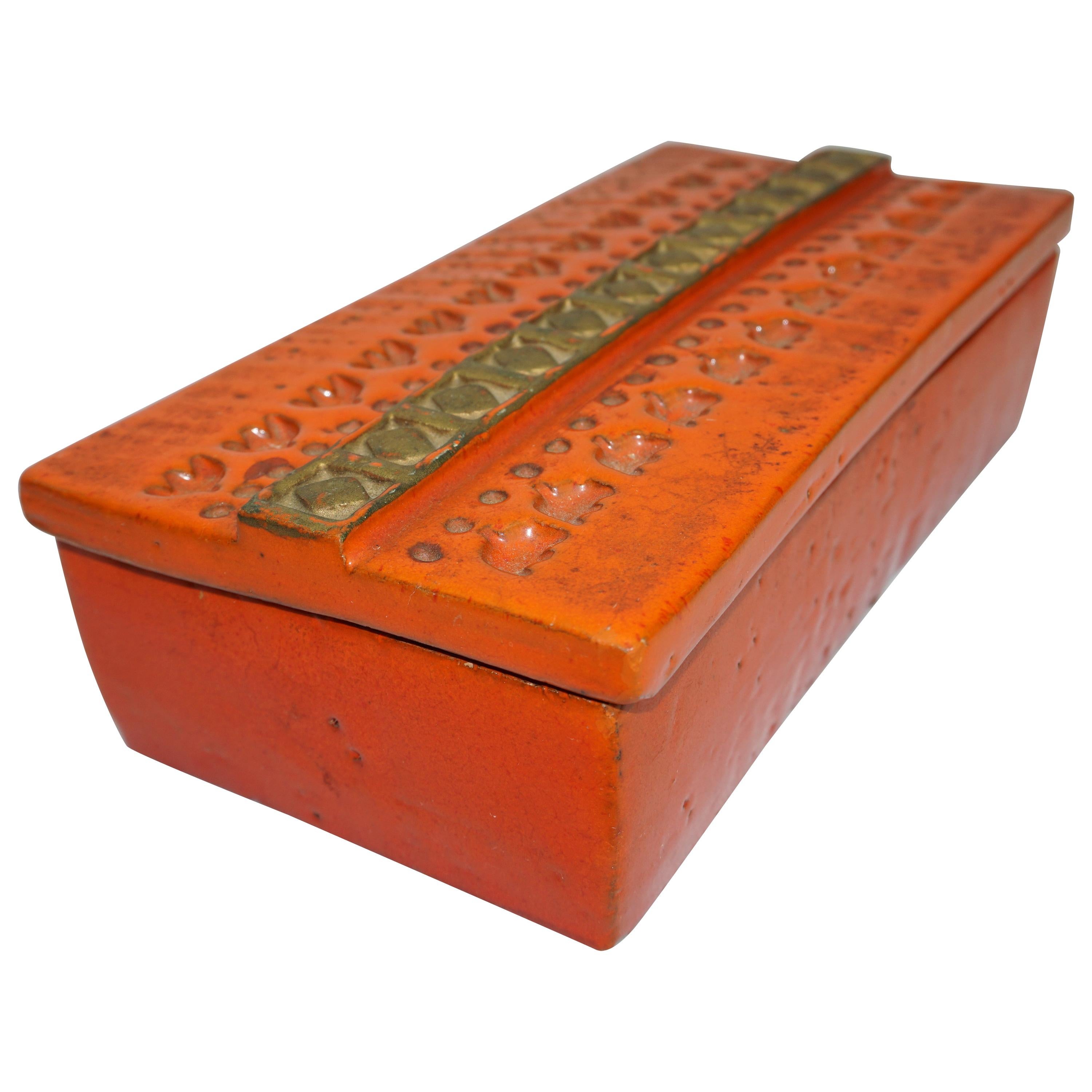Bitossi Box, Ceramic, Orange and Matte Brown, Signed For Sale at 1stDibs