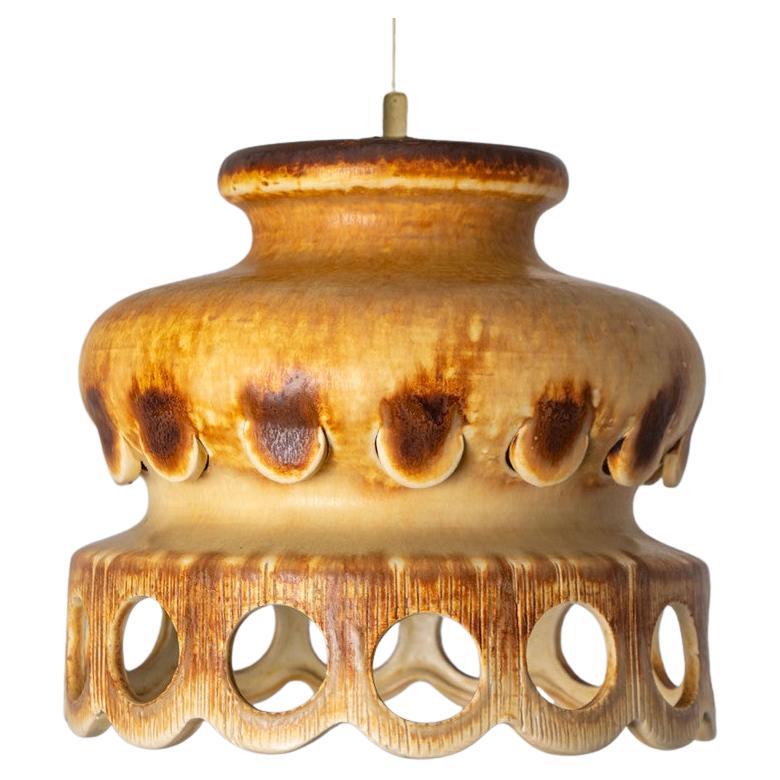 1 of the 3 Trumpet Ivory Brown Ceramic Pendant Light, Denmark, 1970 For ...