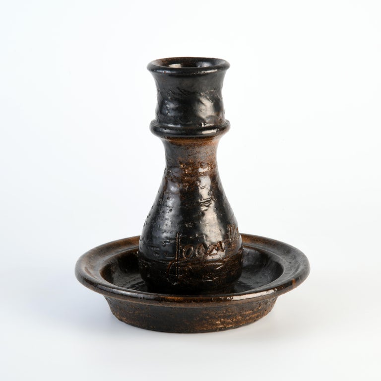 Ceramic Candlestick Signed Jean Marais in the 1970s For Sale at 1stDibs