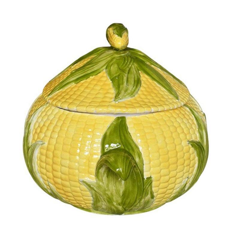 Ceramic Corn Husk Covered Soup Serving Tureen in Yellow and Green, 1973 ...