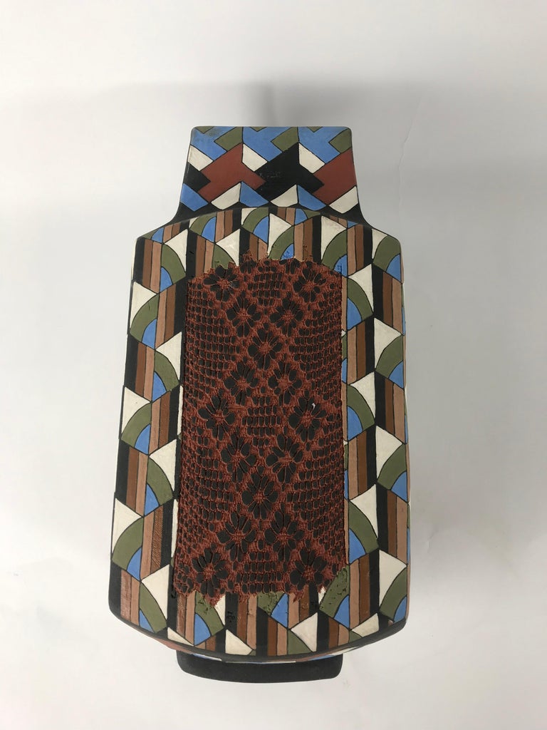 Ceramic Covered Cubist Vase/Pot by Phillip and Marilyn Garnick at 1stDibs