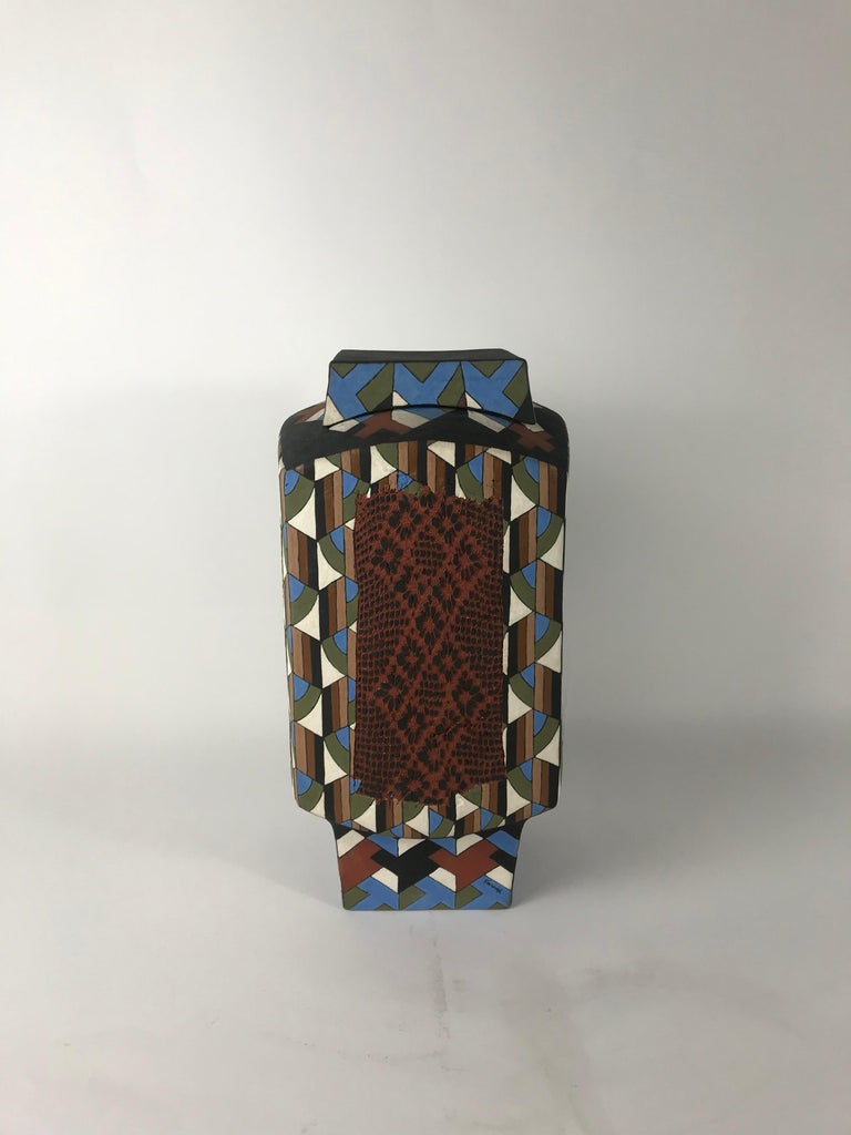 Ceramic Covered Cubist Vase/Pot by Phillip and Marilyn Garnick at 1stDibs