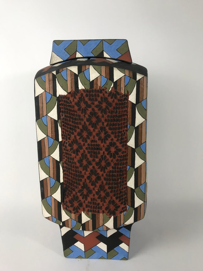 Ceramic Covered Cubist Vase/Pot by Phillip and Marilyn Garnick at 1stDibs