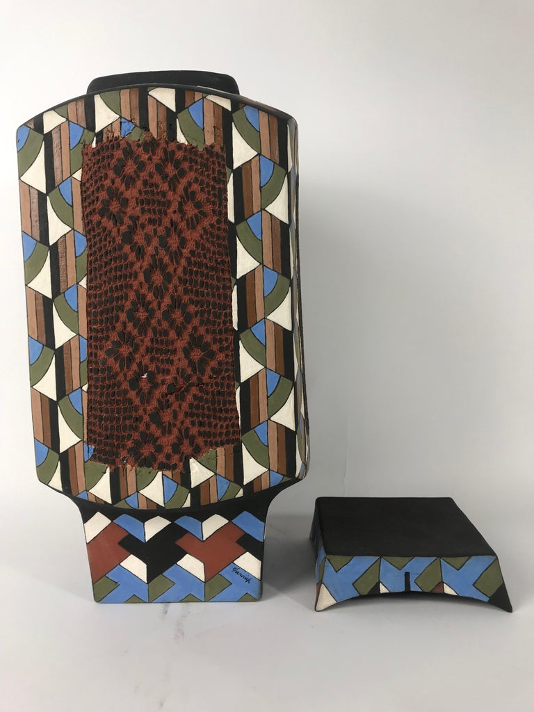 Ceramic Covered Cubist Vase/Pot by Phillip and Marilyn Garnick at 1stDibs