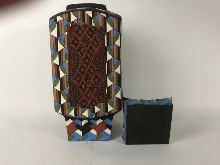 Ceramic Covered Cubist Vase/Pot by Phillip and Marilyn Garnick at 1stDibs