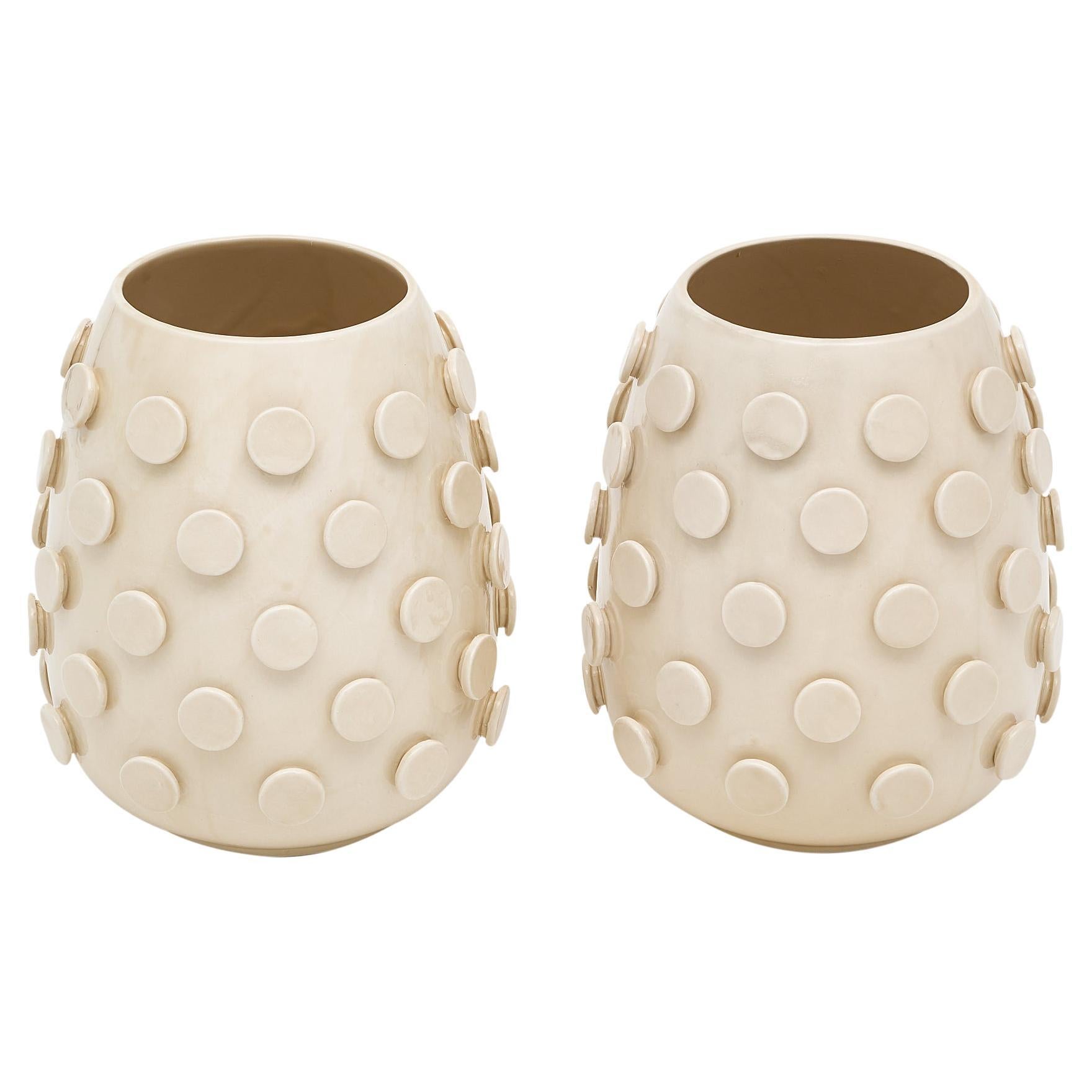 Contemporary Porcelain Vase Gold Dots White Ceramic Ocean Hand-Painted ...