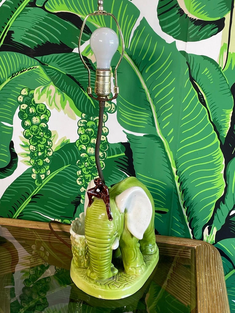 Ceramic Elephant Planter Table Lamp For Sale at 1stDibs