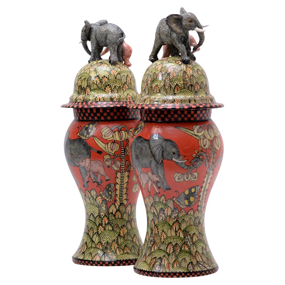 Ceramic Elephant Urn Pair, hand made in South Africa For Sale at 1stDibs