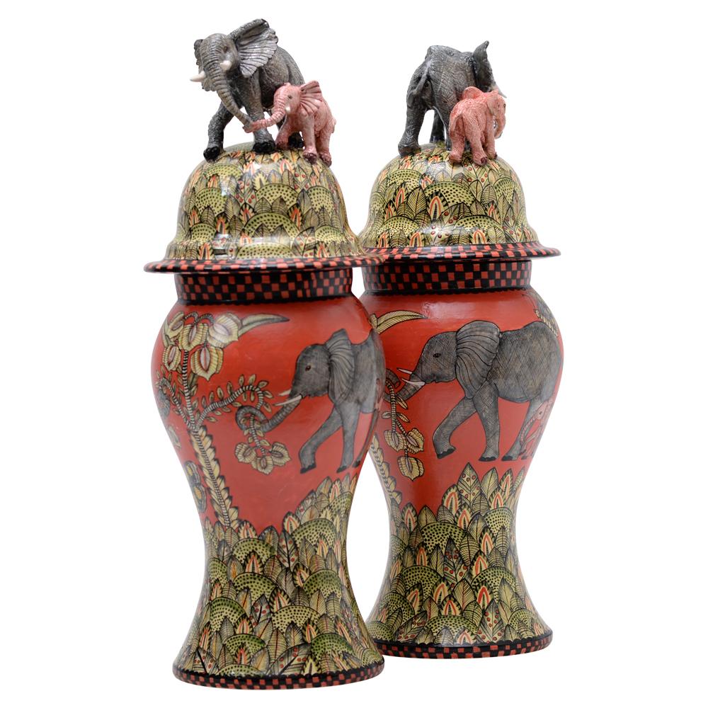 Ceramic Elephant Urn Pair, hand made in South Africa For Sale at 1stDibs