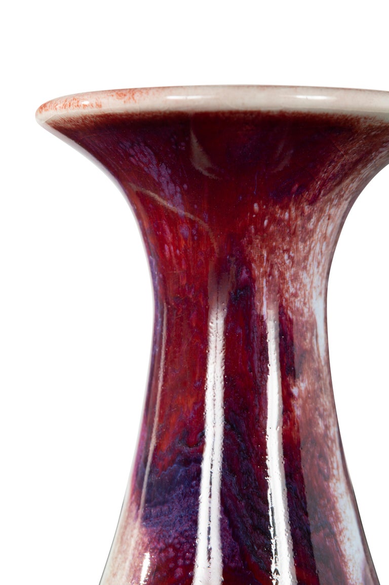 Ceramic Fluted Variegated Vase in Ox-blood and Pink Drip Glaze For Sale ...