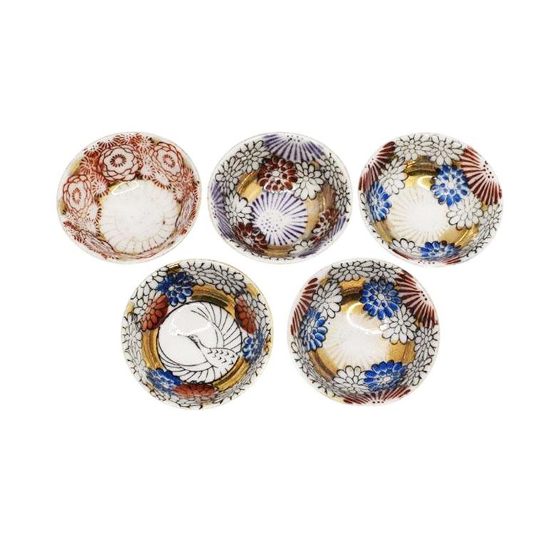 Ceramic Gilt Japanese Sake Cups or Miniature Salt Bowls a Set of Five ...