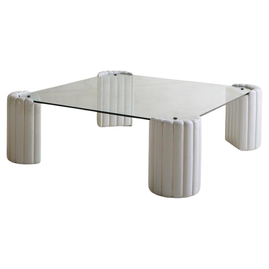 Square White Crystalline Marble Coffee Table on X-Base, Italy 1970s For ...