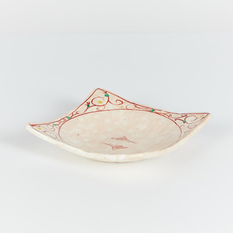 Ceramic Glazed Square Plate with Hand Painted Designs For Sale at 1stDibs