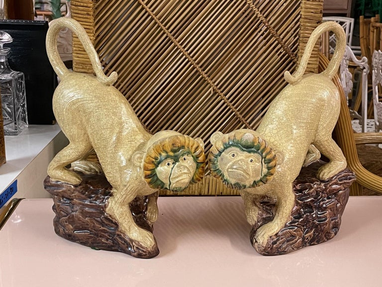 Ceramic Hand Painted Monkey Statues, a Pair For Sale at 1stDibs
