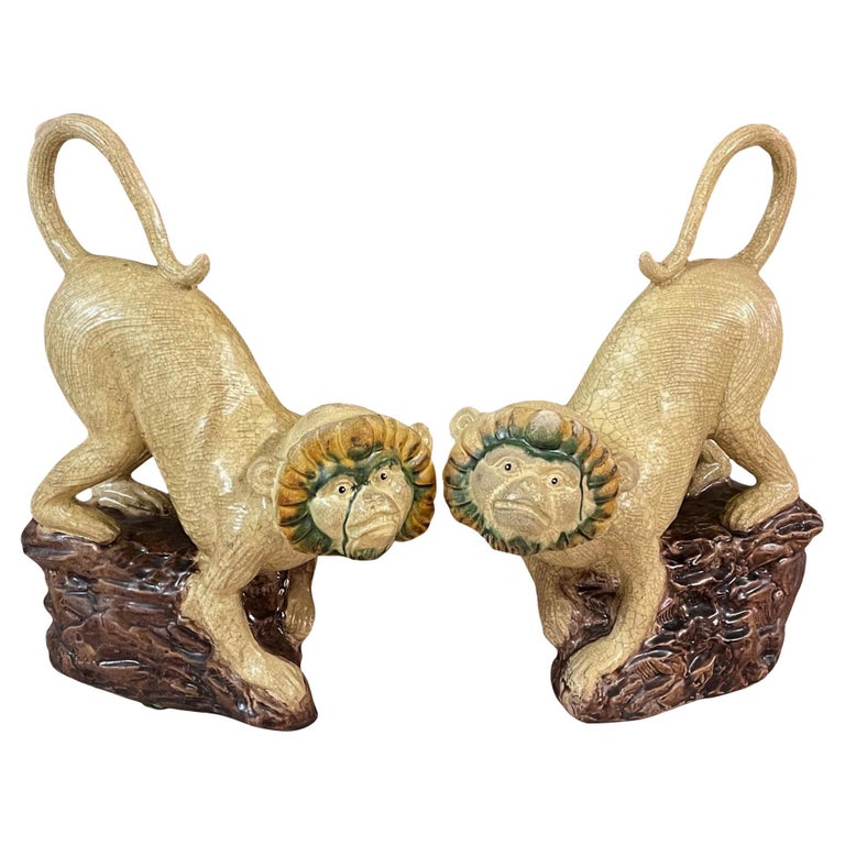 Ceramic Hand Painted Monkey Statues For Sale at 1stDibs