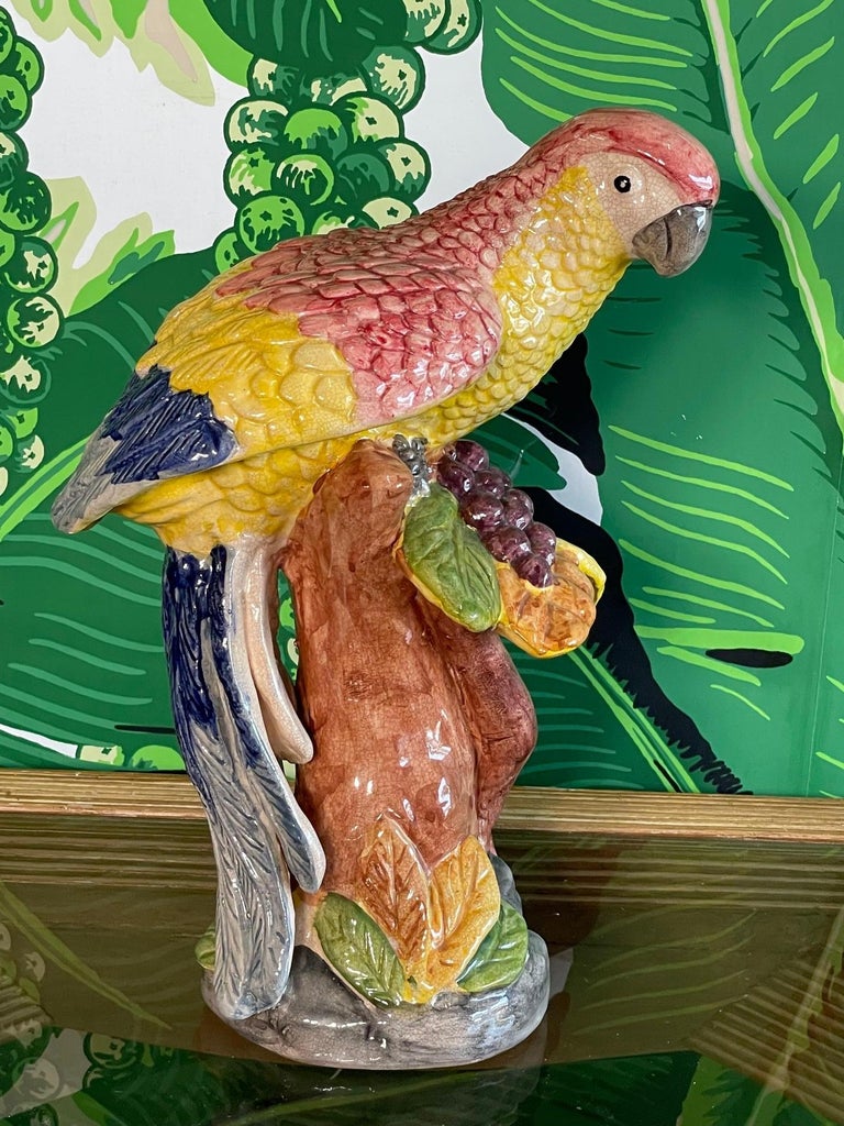 Ceramic Hand Painted Parrot Figurine For Sale at 1stDibs