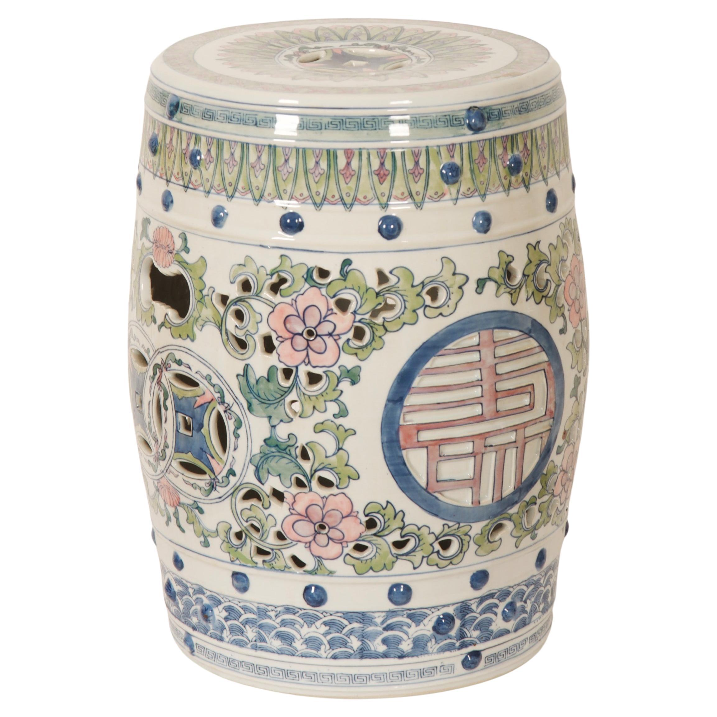 Hand Painted Chinese Ceramic Garden Stool For Sale at 1stDibs