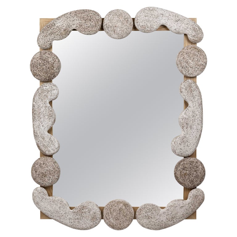Ceramic and Hardwood, Roebling Wall Mirror, Organic Sculptural Stone ...