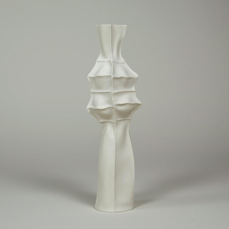 Sculptural Ceramic White Kawa Vase, Set of 5, Organic Leather Cast ...