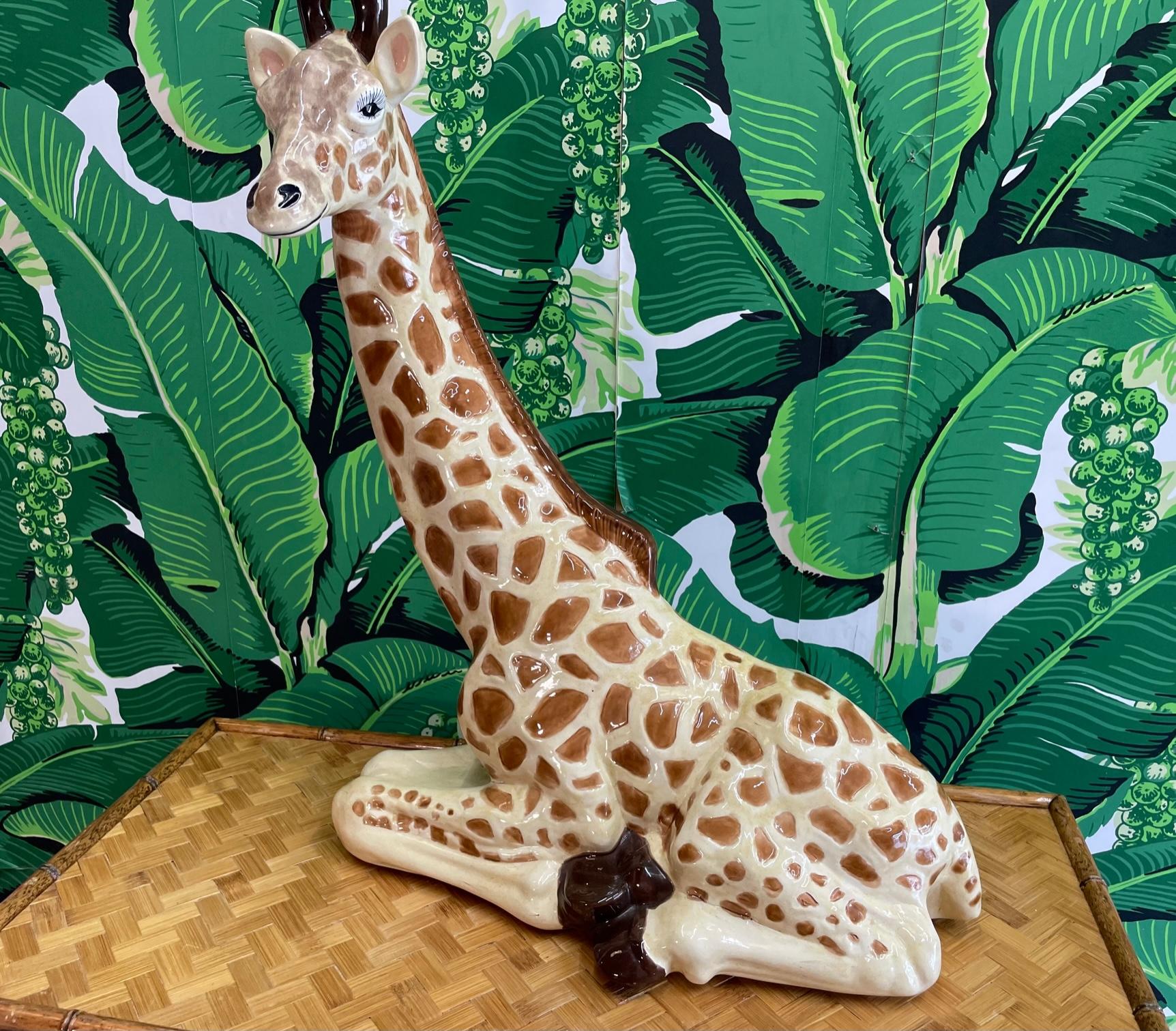 Ceramic Large Sitting Giraffe Statue For Sale at 1stDibs