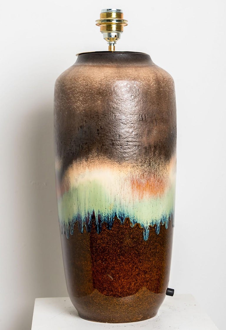 Ceramic Large Table Lamp with Custom Made Lampshade by René Houben For ...