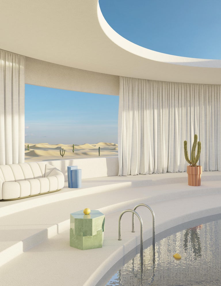 Ceramic Ledge Side Table and Stool in Jade by BZIPPY For Sale at 1stDibs