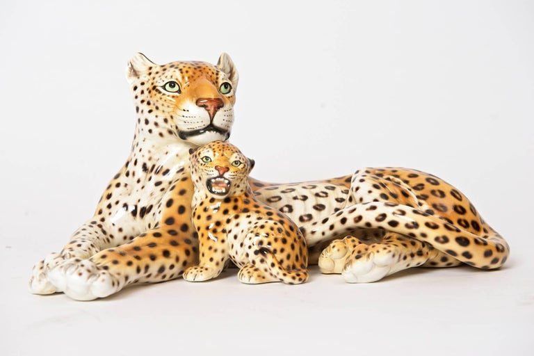 Ceramic Leopard and Cub at 1stDibs