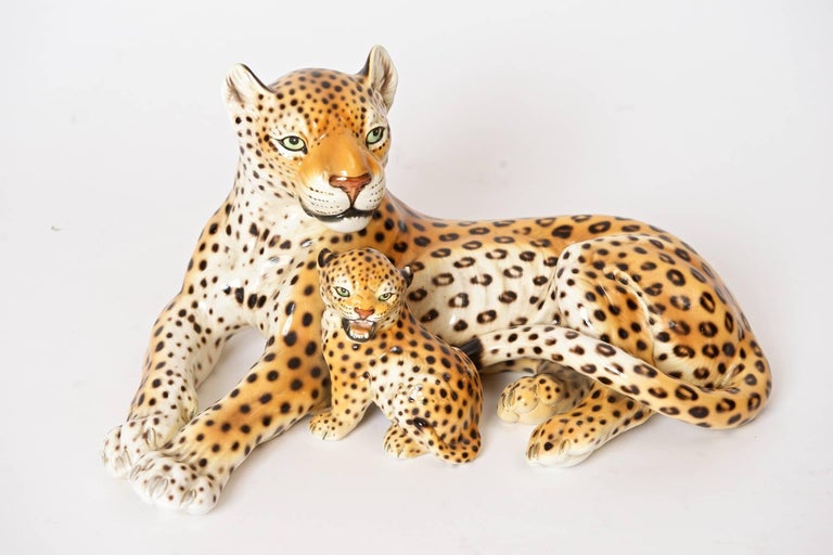 Ceramic Leopard and Cub at 1stDibs