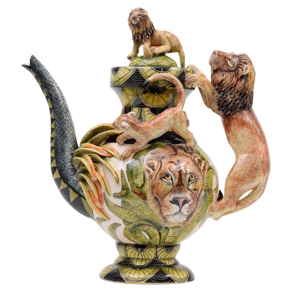 Ceramic Lion Teapot , hand made in South Africa For Sale at 1stDibs