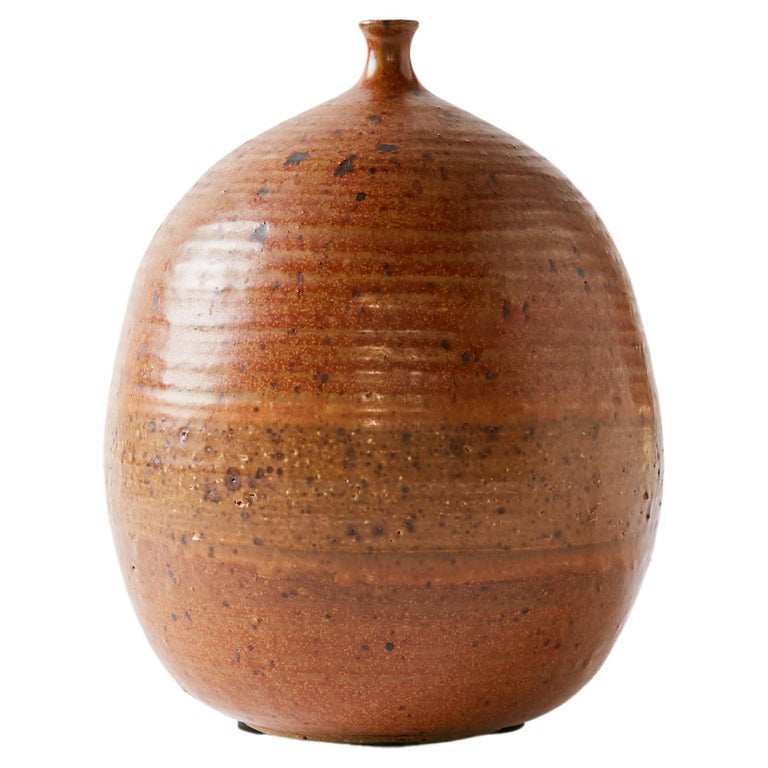 Ceramic Oval Vase in Earthy Textured Browns For Sale at 1stDibs